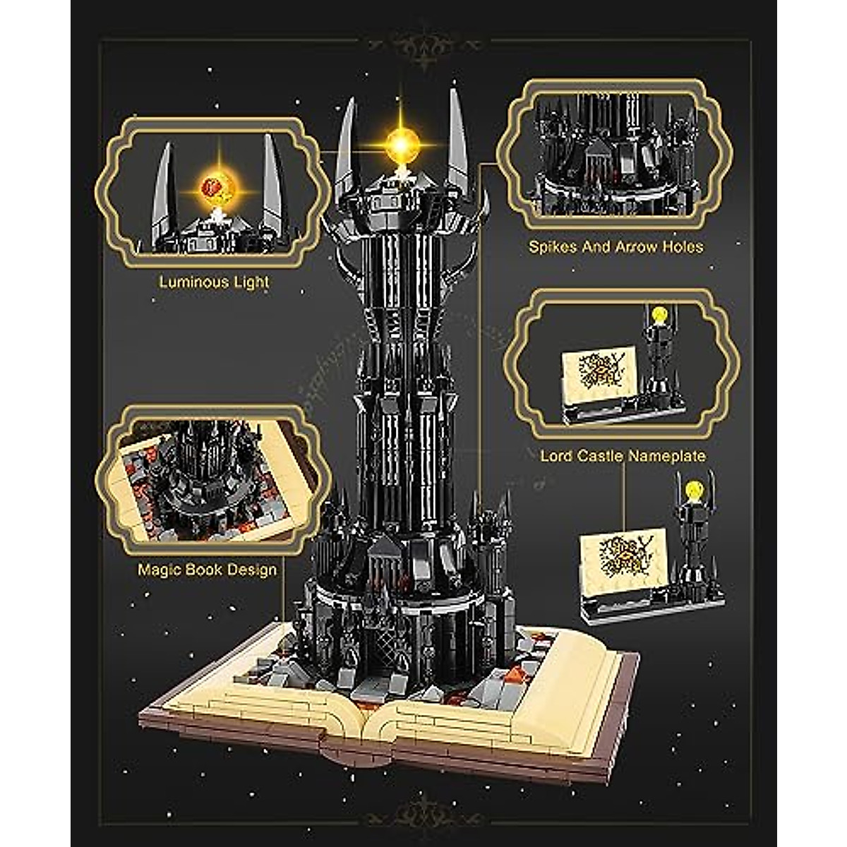 Snlywan Lord of Castle Architecture Building Blocks with LED Light for Adults and Kids,The King of Magic Rings Dark Tower,STEM Toy Gifts for Adults and Kids(969PCS)