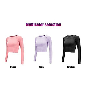 Long Sleeve Workout Shirts for Women Gym Running Yoga Tops Thumb Hole Long Sleeve Crop Tops for Women/Dark Grey-S