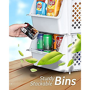 Skywin Plastic Stackable Storage Bins for Pantry - Stackable Bins For Organizing Food, Kitchen, and Bathroom Essentials (White)