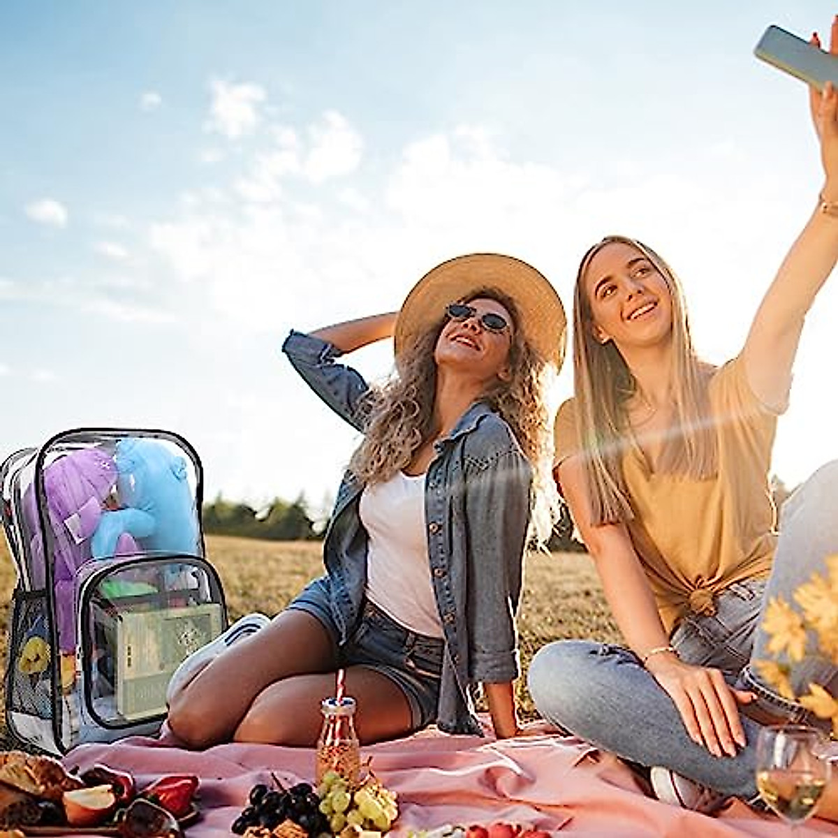 DZLUSJ 3Pcs Clear Backpack Set With Lunch Bag Pencil Case Pouch Heavy Duty Thick PVC Transparent Backpack for Kids and Fans Back to School Supplies(Black)