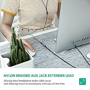 UGREEN Headphone Extension Cable Hi-Fi Stereo Gold Plated Nylon Braided Male to Female 3.5mm Extension Audio Cable Compatible with iPhone iPad Smartphones Tablets Media Players Blue 15FT