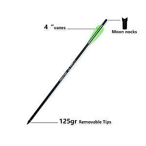Pointdo 20inch Carbon Crossbow Bolts Crossbow Hunting Arrows with 4" Vanes and Replaced Arrowhead/Tip (12 Pack) (Green White)