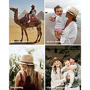 FURTALK Sun Hats for Women Summer Wide Brim UV UPF 50+ Panama Fedora Foldable Packable Straw Beach Hat Khaki
