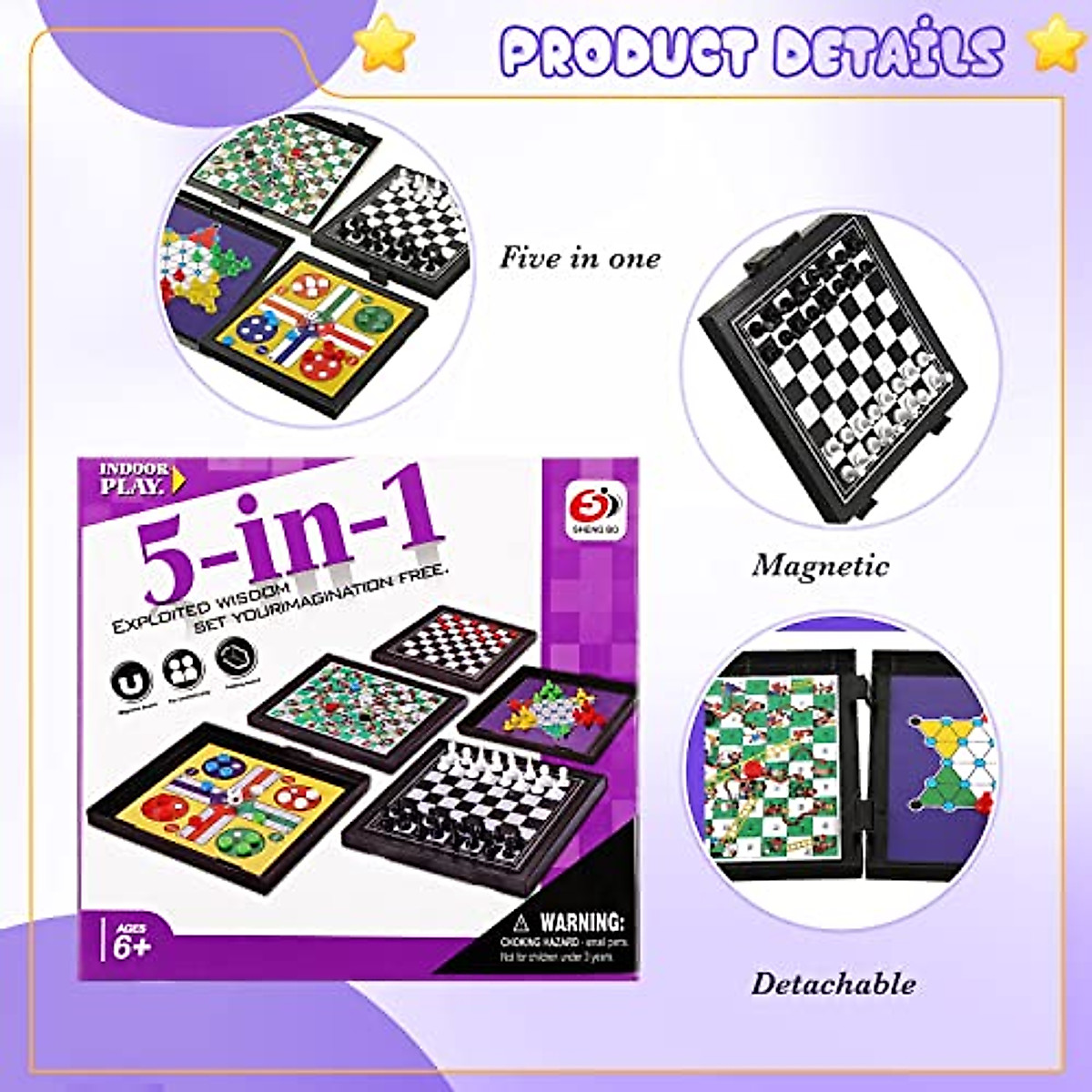 5 in 1 Small Magnetic Checkers Board Game Set Travel Game Road and Flight Trip Essentials Magnetic Travel Chess Checkers for Trip Camping Activities Party Game for Adults and Teens