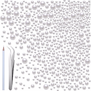 10002 Pieces 8 Sizes Nail Pearls Gems DIY Flatback Pearls, 2mm/2.5mm/3mm/4mm/5mm/6mm/8mm/10mm,Half Round Pearl with Metal Tweezers Nail Art Picker Pencil Pearls for Crafts DIY Making Supplies (White)