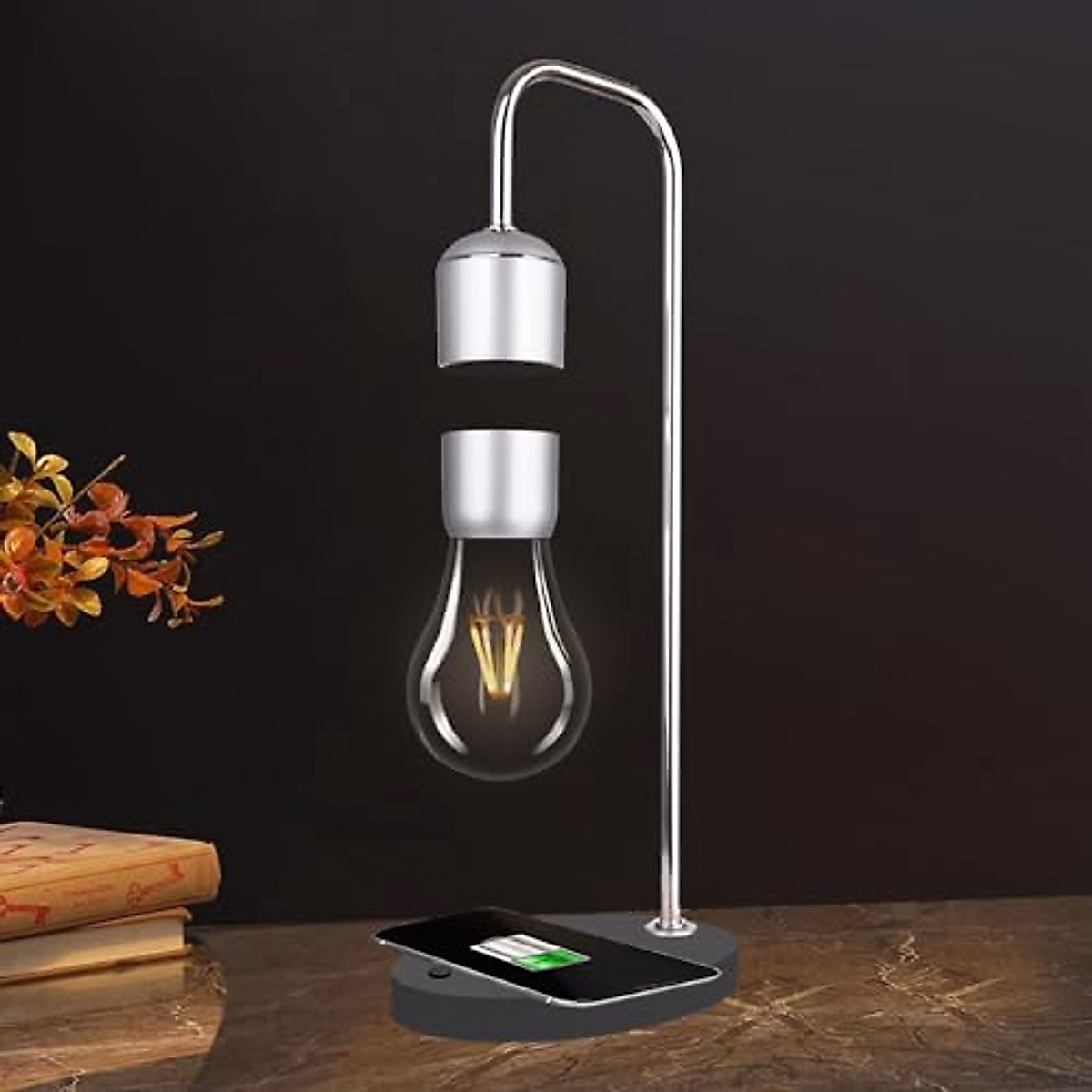 FloatGo Magnetic Levitating Lamp with Wireless Phone Charging Pad for iPhone Pro Max Floating Light Bulb LED Night Light Table Lamp Levitation Desk Lamp for Home Decoration Christmas Gift