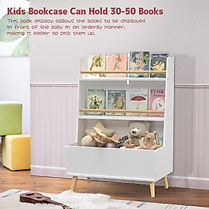 BAOMKONG Kids Bookshelf, Children's Book and Toy Display Rack, Toy Storage Cabinet Organizer for Children's Room, Playroom, Nursery, White