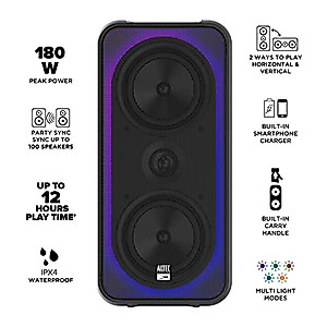 Altec Lansing Shockwave 200 Wireless Party Speaker 180W Bluetooth Speaker with a Long Lasting 12 Hour Battery, Multi LED Party Modes, Multiple bass Boost Modes, Party Sync, AM/FM Radio