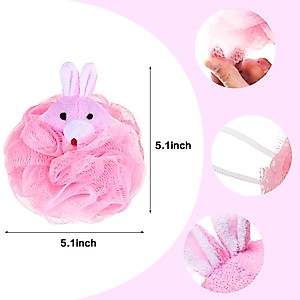 Boao 8 Pieces Bath Loofahs Animal Kids Bath Sponges Pouf Mesh Animal Toy Loofah Bath Colorful Cartoon Body Scrubber Balls Shower Mesh for Boys Girls Adults