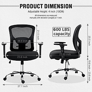 Big and Tall Office Chair 600lbs, Ergonomic Mesh Chair, Computer Executive Heavy Duty Desk Chair with 4D Armrests, Wide Thick Soft Seat, Adjustable Lumbar Support and Tilt-Black