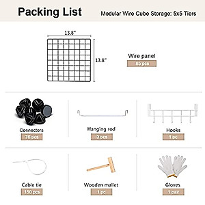 YOZO Wire Cube Storage Metal Closet Wardrobe Room Organizaion armoire Pantry Cabinet Book Shelf Organizer Rack MultiFuncation Cubby Shelving Unit, 25 Cubes, Black