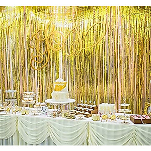 Tayuvira Gold Metallic Tinsel Foil Fringe Curtain, 3 Pcs 3.3ft x6.6ft Photo Booth Backdrop Streamer Curtains&Photo Booth Props, Party Decorations for Bachelorette Graduation Wedding Birthday (Gold)