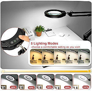 10X Veemagni 2-in-1 Magnifying Glass with Light and Stand, 3 Color Modes Stepless Dimmable, Real Glass Desk Lamp & Clamp, LED Lighted Magnifier with Light for Reading Crafts Repair Close Works