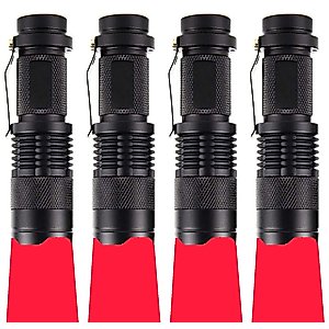 WAYLLSHINE (Pack of 4 Single Mode Red Light Flashlight, 1 Mode Red LED Flashlight Red Flashlight Torch, Red LED Red Light for Astronomy, Aviation, Night Observation