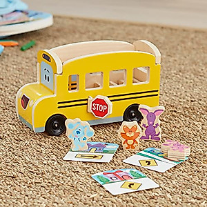 Melissa & Doug Blue's Clues & You! Wooden Pull-Back School Bus (9 Pieces)