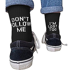 Qrupoad Women Novelty Funny Cool Tube Crew Socks Don't Follow Me I'm Lost Too