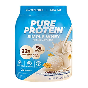 Pure Protein Powder, Natural Whey, High Protein, Low Sugar, Gluten Free, French Vanilla, 1.6 lbs