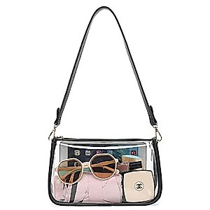 LOXOMU Clear Purses for Women Stadium, Small Clear Concert Purse Clear Bag for Concert Sports Event Travel (Black)