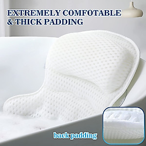 Bath Pillow Bathtub Pillow, Luxury Bath Pillows for Tub Neck and Back Support, Bath Tub Pillow Headrest with Soft 4D Mesh Fabric and Non-Slip Suction Cups, Relaxing Bath Accessories Spa Gifts