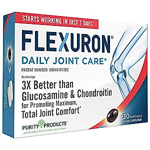Purity Products Flexuron Joint Formula 3X Better Than Glucosamine and Chondroitin - Starts Working in just 7 Days - Krill Oil, Low Molecular Weight Hyaluronic Acid, Astaxanthin - 30 Count (1)