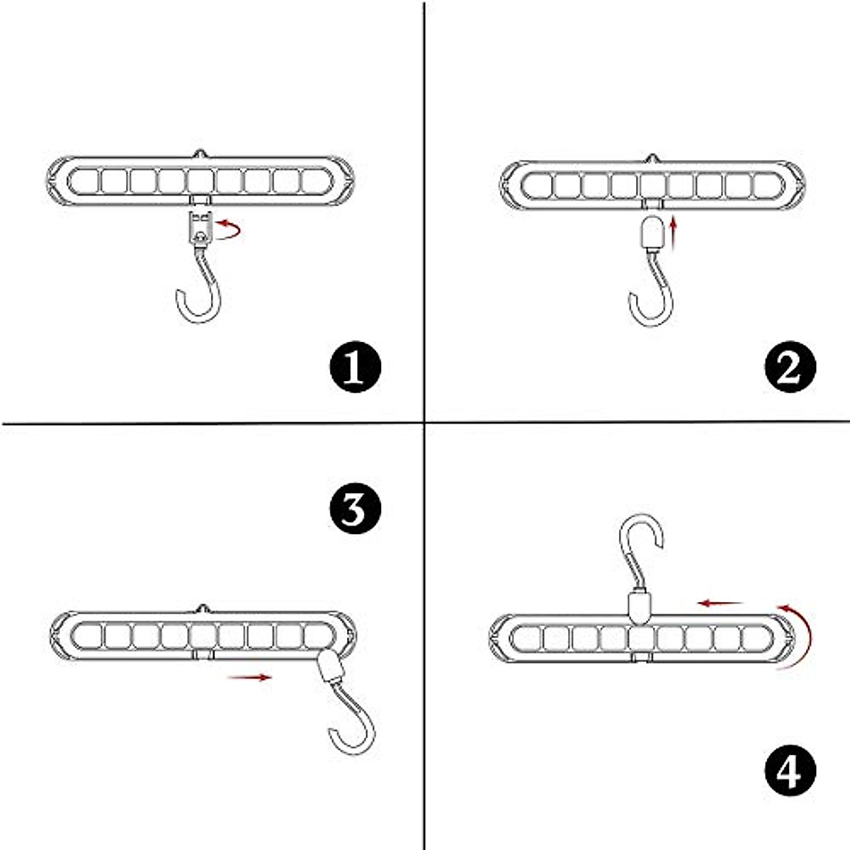 Linseray Magic Clothes Hangers, 10 Pack Wardrobe Hangers Multi Functional Closet Hangers Rotate Anti-Skid Folding Hanger for Dormitory, Bedroom, Bathroom