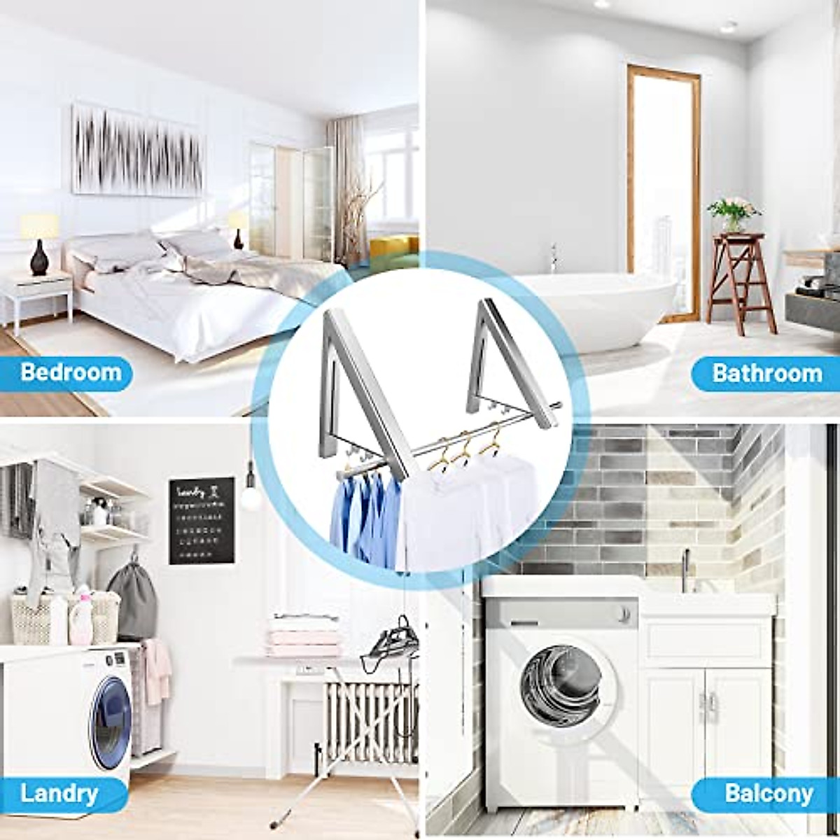 RUOYEEHOME Foldable Retractable Wall Hanging Drying Rack Space-Saving for Balcony Bathroom Laundry Room Foldable Invisible Drying Rack Storage