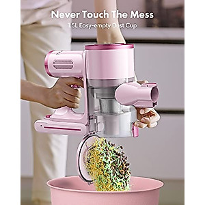 Homeika Cordless Stick Vacuum Cleaner, 20Kpa Powerful Suction Vacuum Cleaner with LED Display, 30 Min Runtime Detachable Battery, 1.5L Dust Cup, for Carpet and Hard Floor Pet Hair (Pink)
