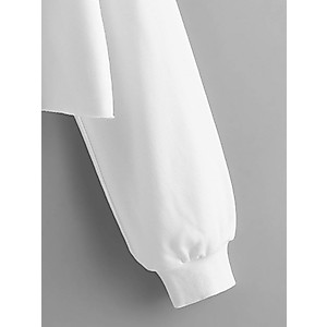 SweatyRocks Women's Casual Long Sleeve Raw Hem Pullover Crop Tops Sweatshirt White XS