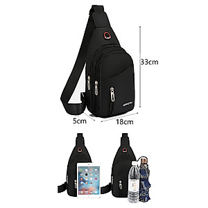 YERCHIC Small Sling Bag for Men Crossbody One Strap Casual Daypack Bag with Earphone Hole for Travel Outdoor Sports (Black)