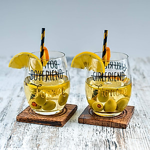 Greenline Goods – Toasting Glasses for Bride and Groom (Set of Two)| Stemless Wine Glasses | Engagement Bachlorette Gifts for Bride