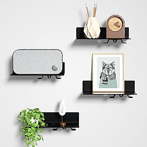 VZINO Small Adhesive Wall Shelf Set of 4, No Drill Acrylic Floating Shelves for Expand Space, Preppy Room Decor, Small Display Shelf for Smart Speaker /Action Figures with Cable Organizer