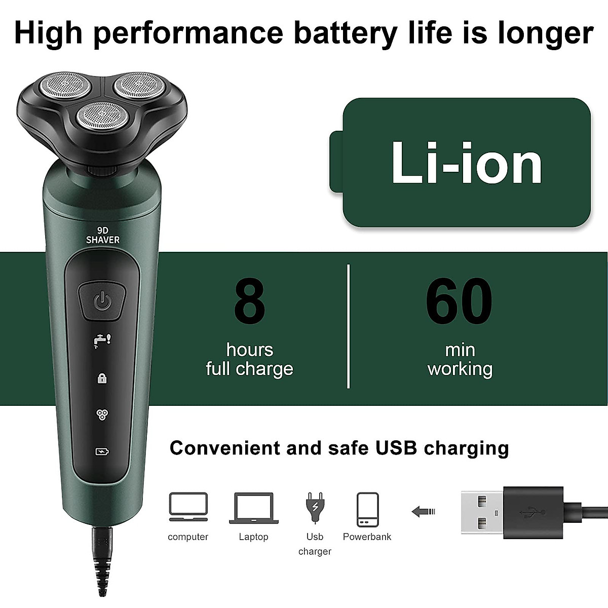 Mens Electric Shaver Washable Razor Multifunctional Beard Trimmer Rotary Shaver Cordless Sideburn Trimmer Nose Trimmer Wet Dry Shaver Waterproof USB Rechargeable 3 in 1(3 in 1)