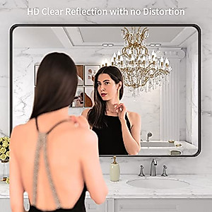 LOAAO 48X32 Inch Black Metal Framed Bathroom Mirror for Wall, Matte Black Bathroom Vanity Mirror Farmhouse, Large Rounded Rectangle Mirror, Anti-Rust, Tempered Glass, Hangs Horizontally or Vertically