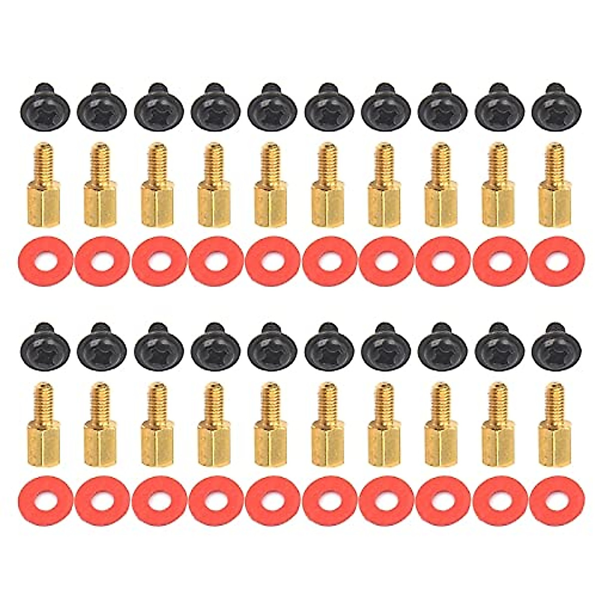 Connectors (20x Screw+20x Motherboard Riser +20x Washer) 6.5mm 6-32-M3 Computer Golden Motherboard Riser+Screws + Red Washers 34YD - (Color: 2)