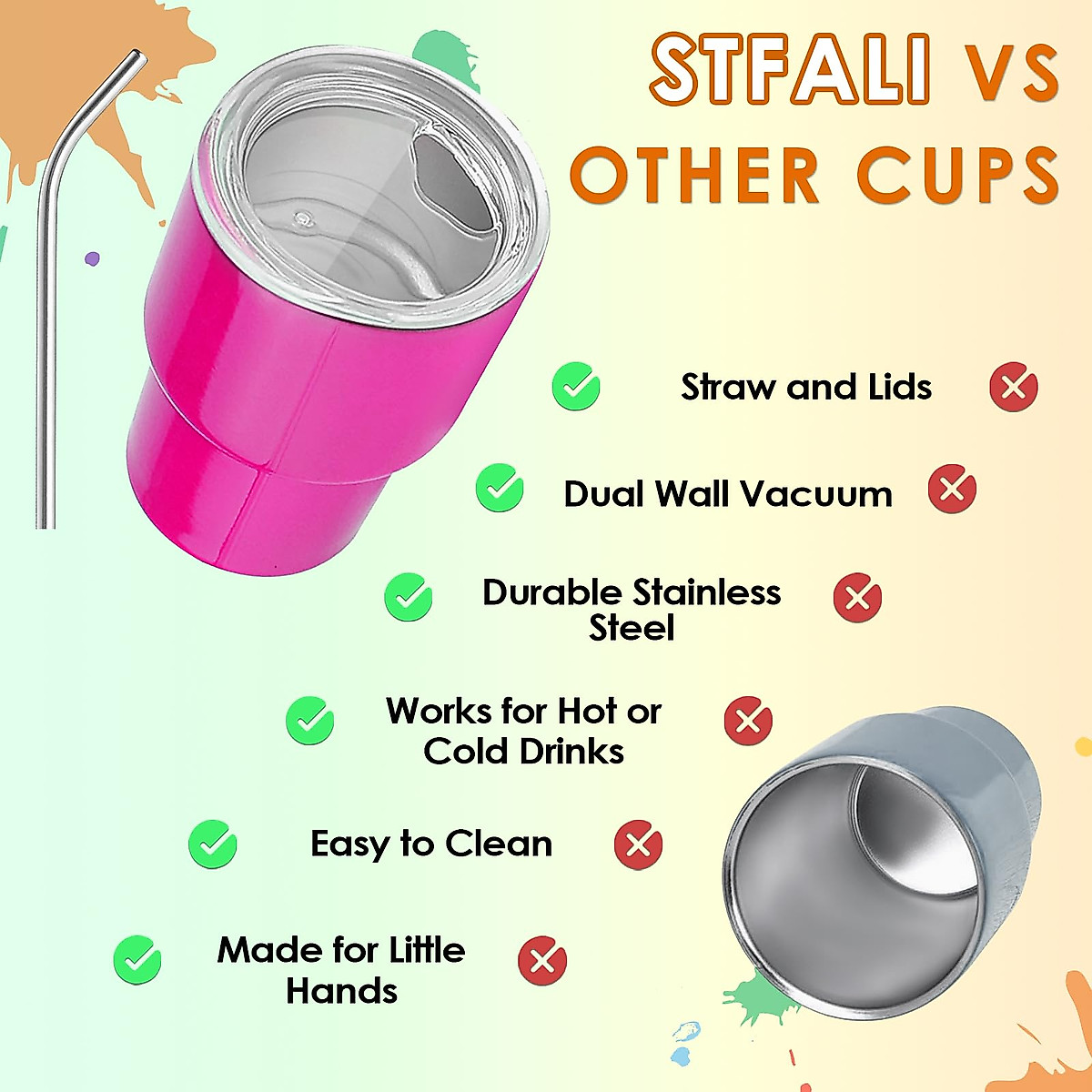 STFALI Cute Shot Glasses with Straw 2oz, Mini Shot Tumbler with Lid and Straw, Kawaii Insulated Tumblers for Espresso Coffee Spirits Cute Stuff Funny Gifts, Deep Pink