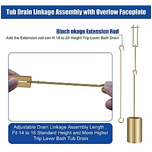 Tub Drain Linkage Assembly with Trip Lever and Strainer Done Cover, Trip Lever Overflow Faceplate Trim Kit with Screws, Fit for Trip Lever Bath Tub Waste and Overflow Drain(Matt Black)