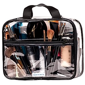 Clear Toiletry Bag - PVC Makeup Bag - Large Transparent Cosmetic Travel Case - See Through Packing Cube with Handle - Clear Bag with Zipper - Plastic Storage Pouch for Women