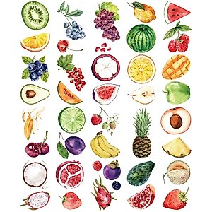 Everjoy Realistic Temporary Tattoos - 41 Designs, 20 Pcs, Waterproof Watercolor Fruits Tattoos for Kids