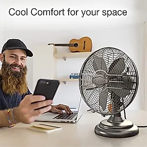 Lasko Oscillating Table Top Fan, Portable, 3 Quiet Speeds, for Bedroom, Kitchen and Office, 17", Bronze, R12210