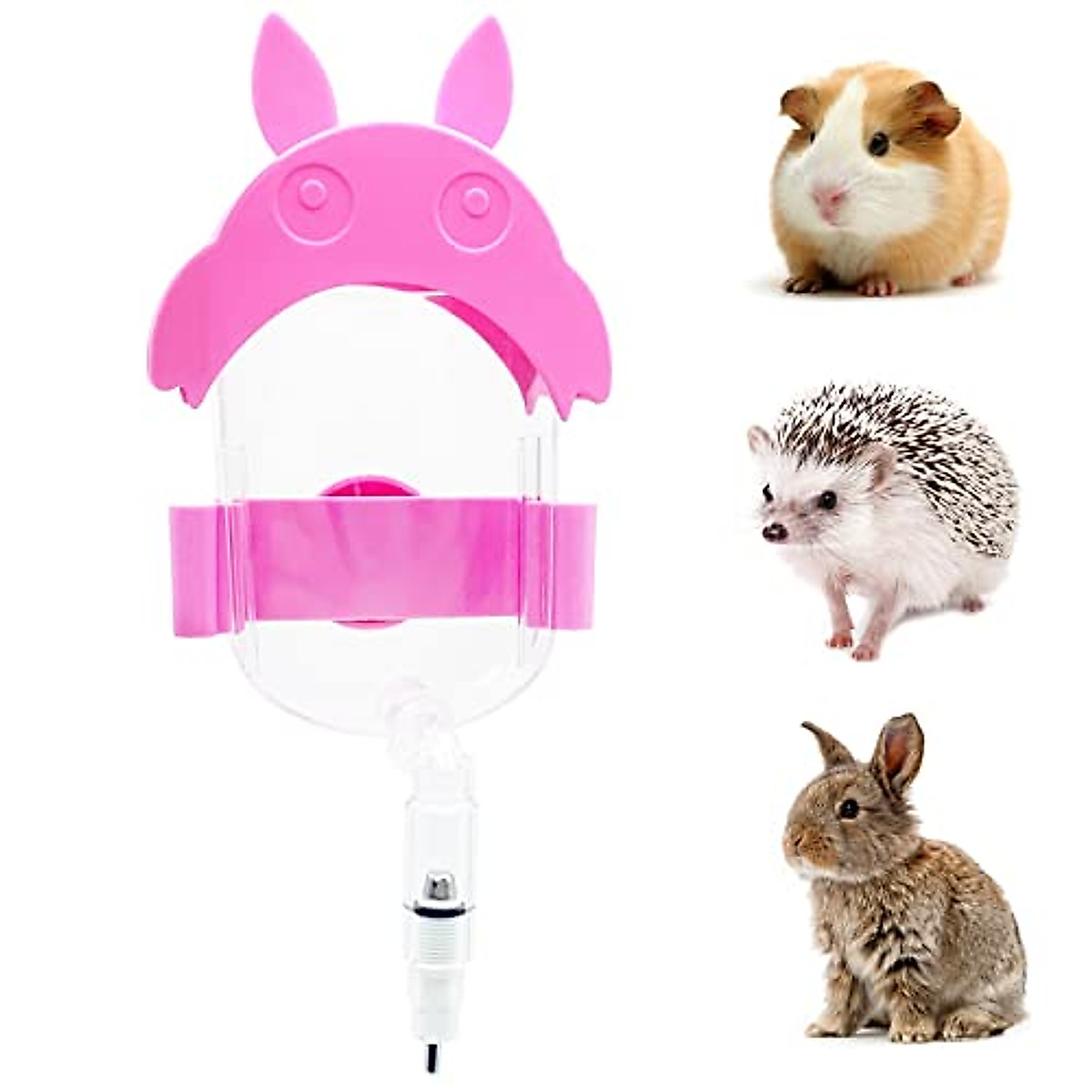 BNOSDM Guinea Pig Water Bottle No Drip Small Animal Water Bottle Feeder No Leak Hanging Water Dispenser for Guinea Pig Hamster Rabbit Bunny Chinchiclla Ferret Hedgehog (Pink 11.84OZ)