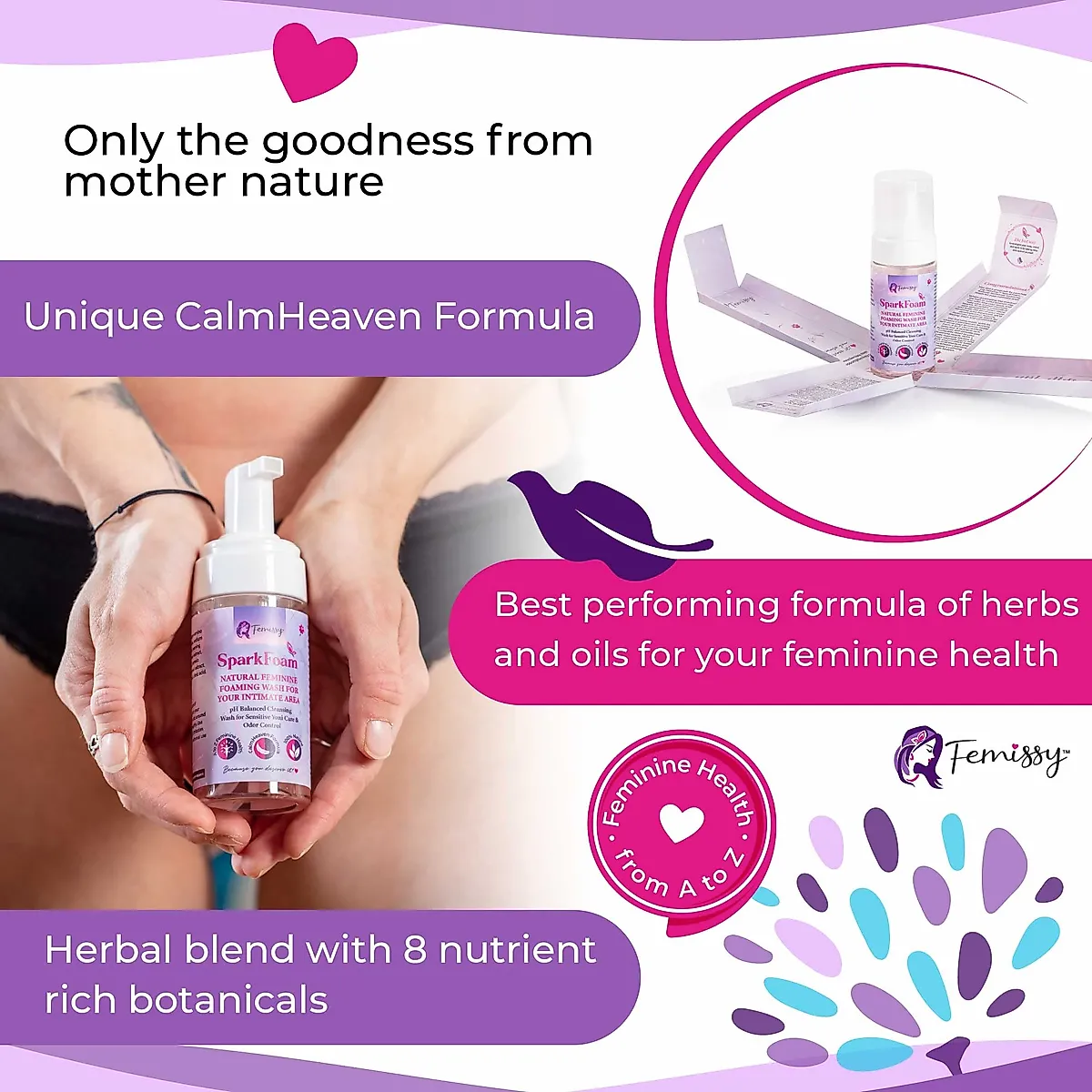 Foaming Feminine Vulva Wash with Oils (3.38 fl oz); Herbal Intimate for Women pH Balance, Fragrance Free Natural Daily Feminine Hygiene; Fresh Feminine Cleanser Oil for Sensitive Skin