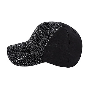 Surkat Women Studded Rhinestone Crystal Baseball Cap Ponytail Adjustable Hat Bling Denim Sun Hat
