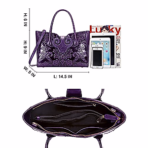 PIJUSHI Floral Handbags For Women Designer Handbag Top Handle Shoulder Bags For Ladies (91776 Purple)