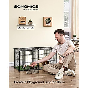 SONGMICS Small Animal Playpen, Pet Cage with Top and Base, 2 Doors, Easy to Clean, Metal Wire Guinea Pig Pen for Hamsters, Hedgehogs, L, 32.5 x 16 x 16 Inches, Black ULPI009B01