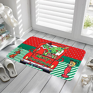 EVECILOO Christma Door Mat, Green Cartoon Character Car Kitchen Rug Decor of Winter Holiday Party Home Decorations Non-Slip, Washable, Stain and Resistant Fade, Car
