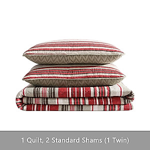 Eddie Bauer - King Quilt Set, Reversible Cotton Bedding with Matching Shams, Home Decor for All Seasons (Yakima Red, King)