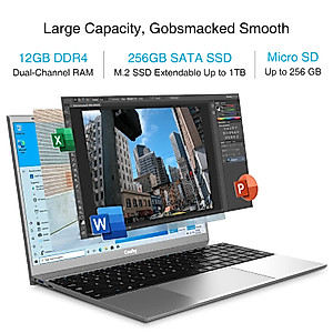 Coolby 2023 Windows 11 Laptop, 15.6 inch 1920x1080 IPS Display, 12GB DDR4 RAM / 256GB SSD Laptop Computers, Intel J4125 Quad-Core Processor Notebook PC, Support 2.4G/5G Hz WiFi, BT, Full Size Keyboard