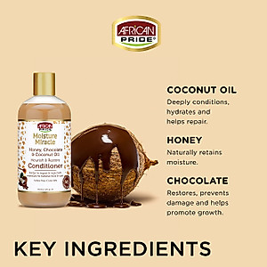 African Pride Moisture Miracle, Honey & Coconut Oil Shampoo, Honey, Chocolate & Coconut Oil Conditioner, Aloe & Coconut Water Pre-Shampoo, For Natural Coils & Curls, 12 Oz