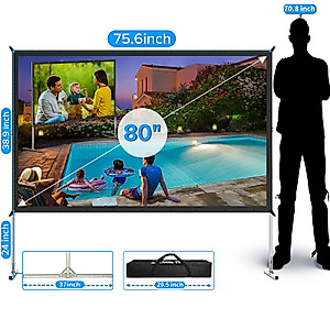 Projector Screen and Stand,JWSIT 80 inch Outdoor Movie Screen-Upgraded 3 Layers PVC 16:9 Outdoor Projector Screen,Portable Video Projection Screen with Carrying Bag for Home Theater Backyard