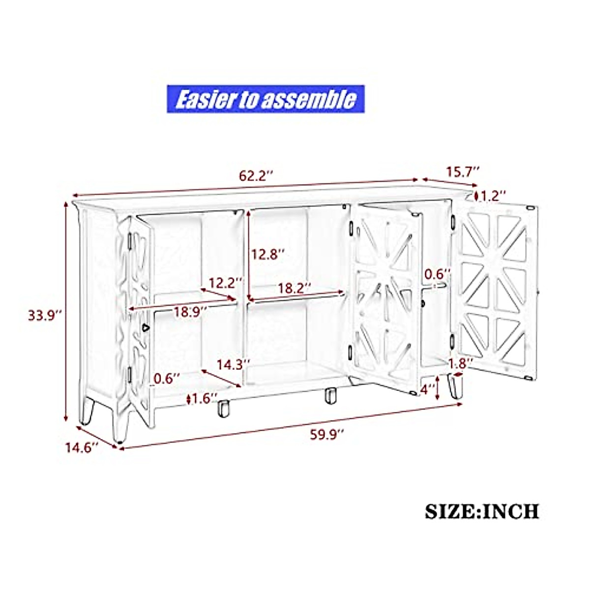 PRIARI Upgraded Version & Stronger Console Table Kitchen Buffet Sideboard with 3 Doors and Shelves, Thickened Enhanced Solid Wood Storage Cabinet for Entryway Dining Room (Faster Assembly) (Black)